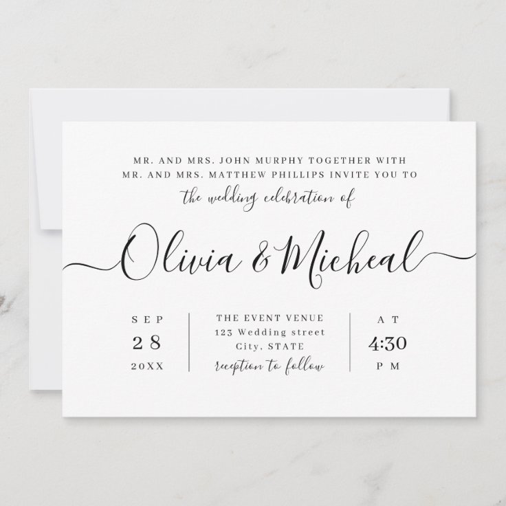 Modern simple elegant script wedding invitation | Zazzle