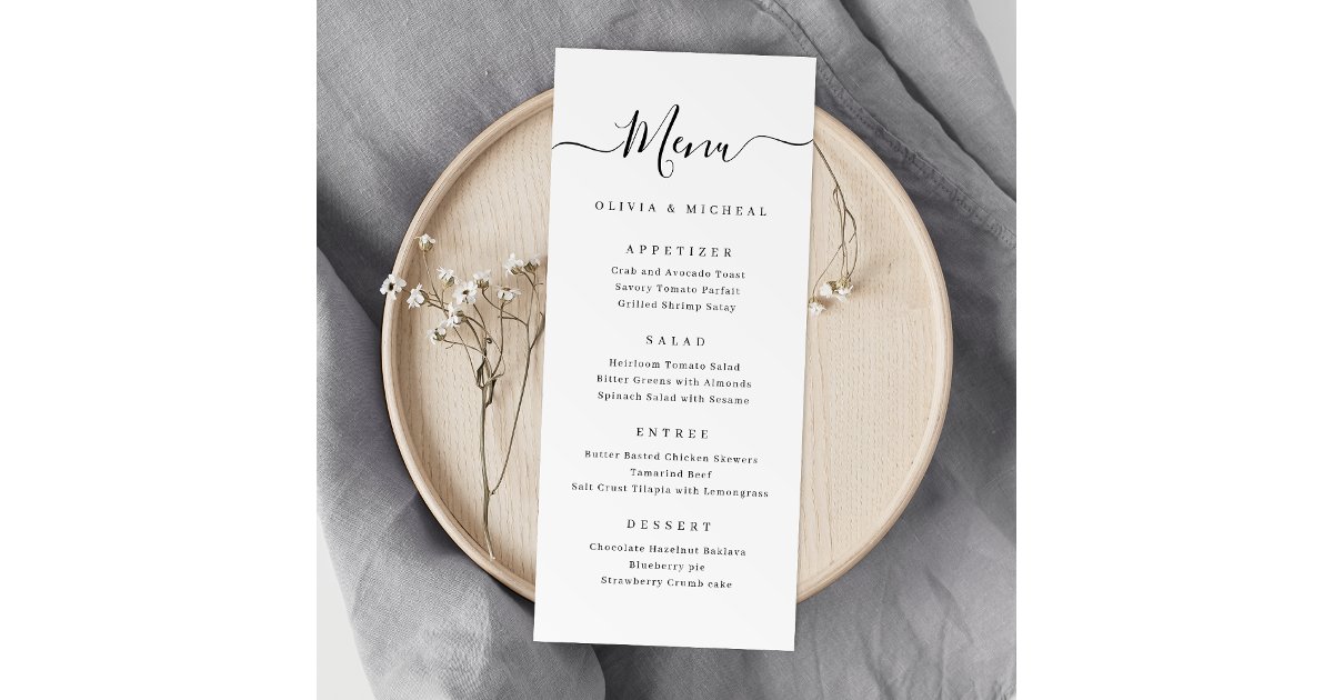 Modern simple elegant script wedding menu | Zazzle