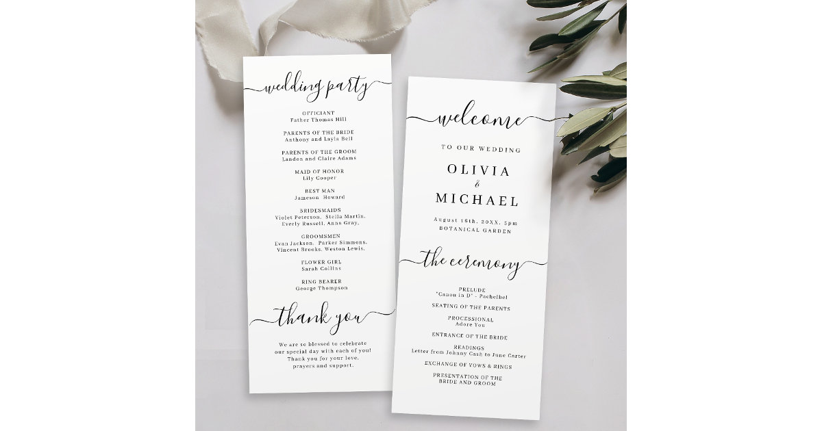 Modern simple elegant script wedding program | Zazzle