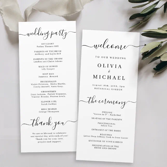 Modern simple elegant script wedding program | Zazzle