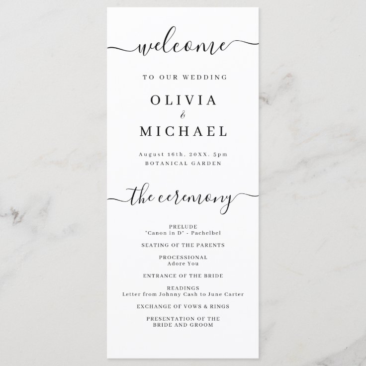 Modern simple elegant script wedding program | Zazzle