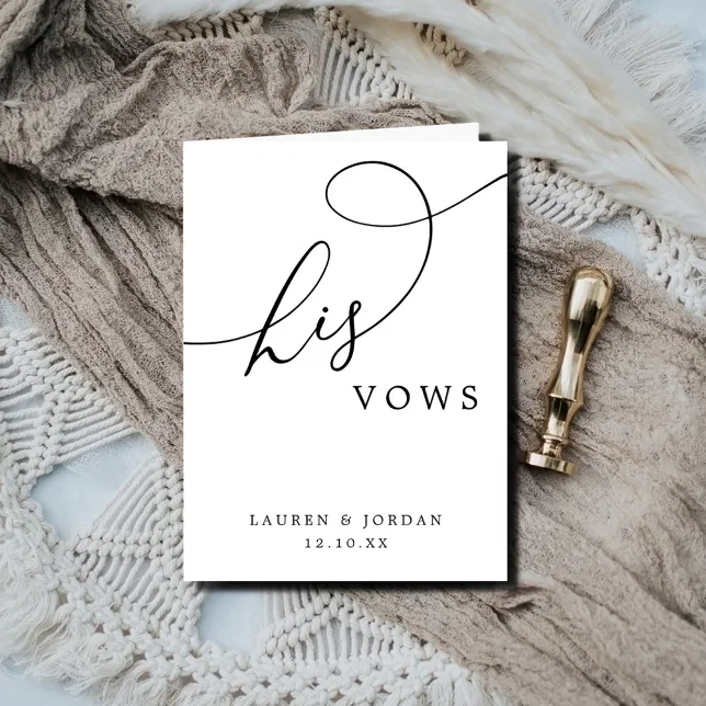 Modern Simple Elegant Wedding His Vows Card | Zazzle