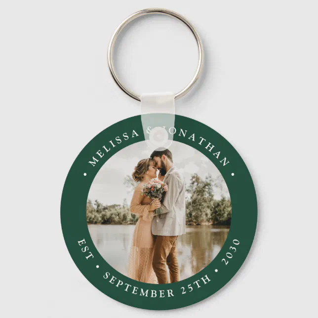 Modern Simple Emerald Green Photo Wedding Favor Keychain | Zazzle