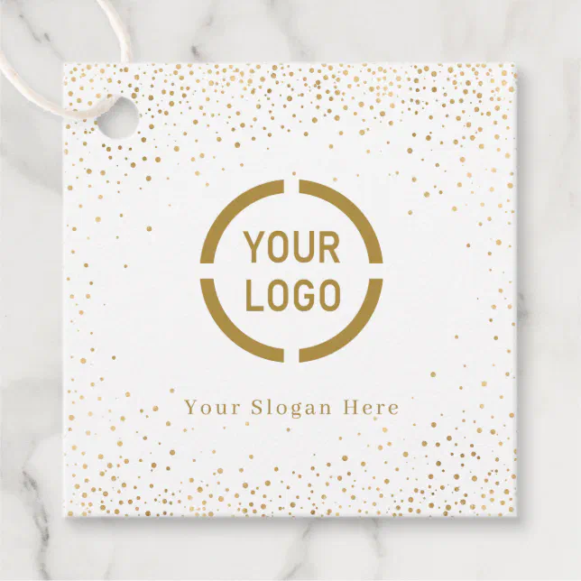 Modern simple faux gold glitter company logo favor tags | Zazzle