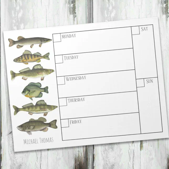 Modern Simple Fisherman Fish Weekly Calendar Notepad | Zazzle
