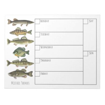 Modern Simple Fisherman Fish Weekly Calendar Notepad | Zazzle