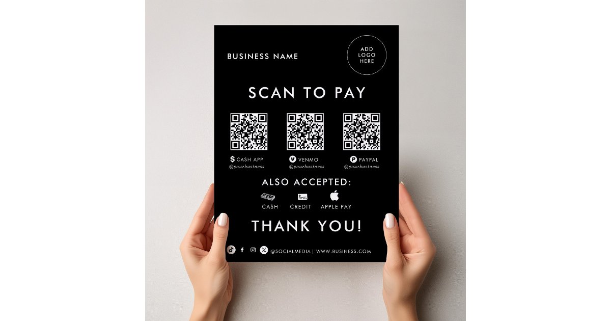 Modern Simple Formal Black QR Scan to Pay Sign | Zazzle