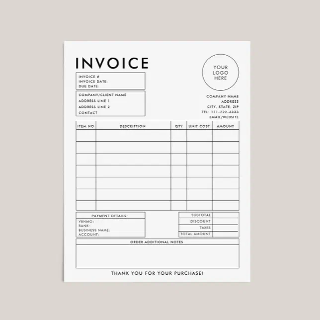 Modern Simple Formal Business Editable Invoice | Zazzle