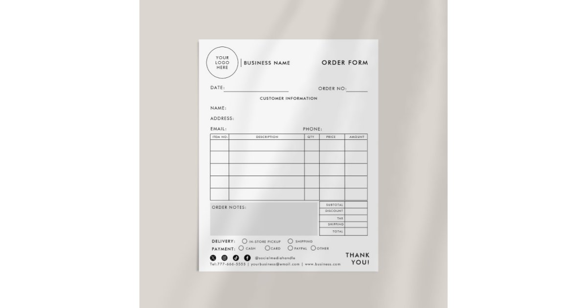 Modern Simple Formal Order Form | Zazzle