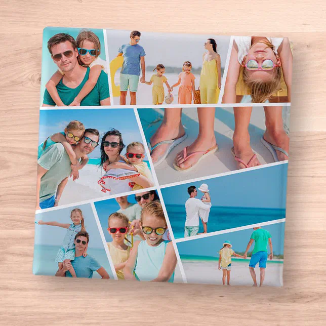 Modern Simple Fun Custom 9 Images Collage Photos Button | Zazzle