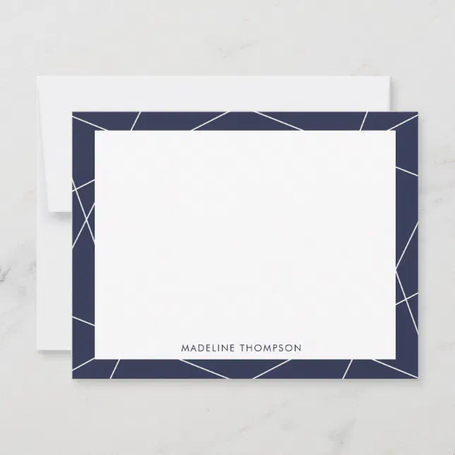 Modern Simple Geometric Navy Blue Border Name Note Card | Zazzle