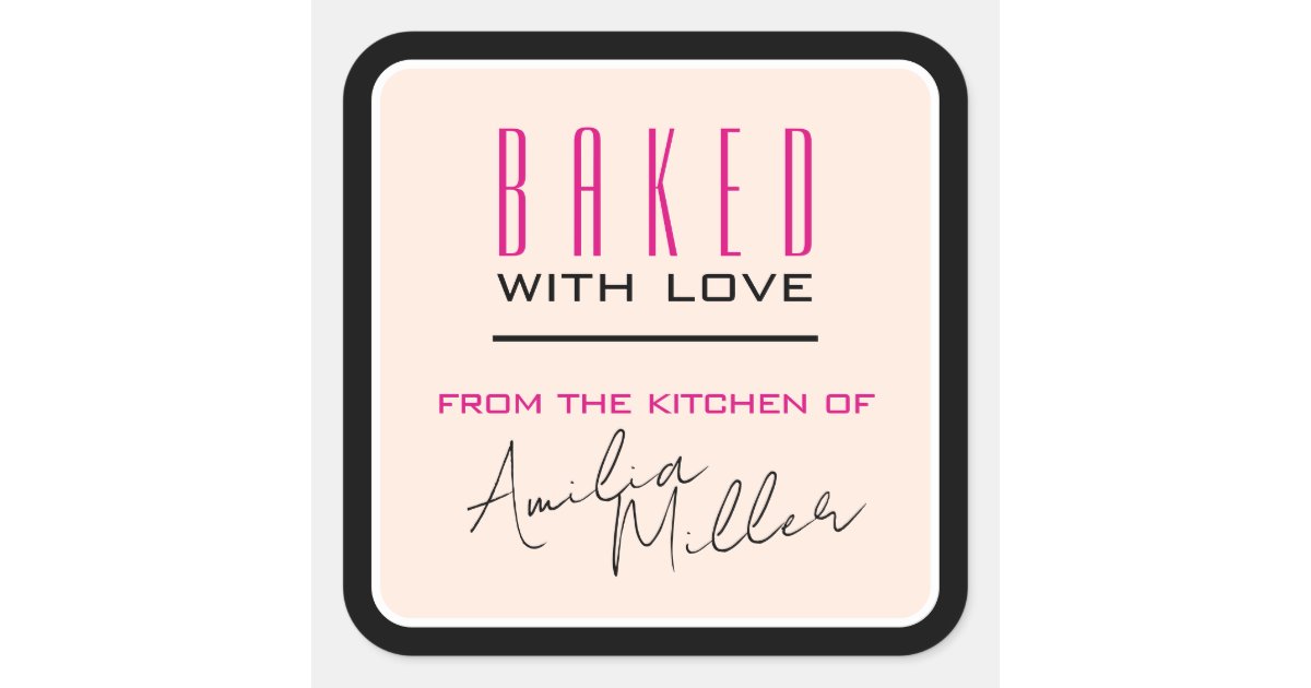 Modern Simple Girly Pink and Black Baking Luxury Square Sticker | Zazzle