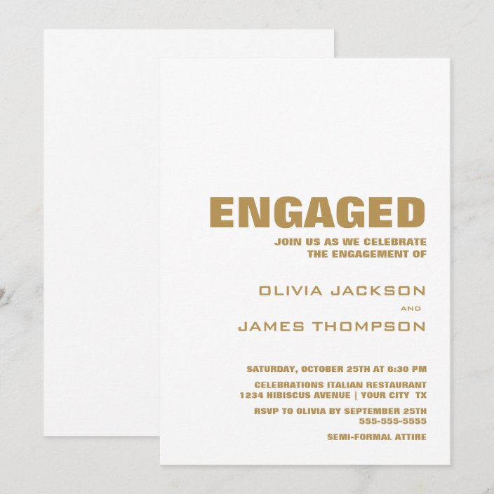 Modern Simple Gold and White Engagement Party Invitation | Zazzle.com