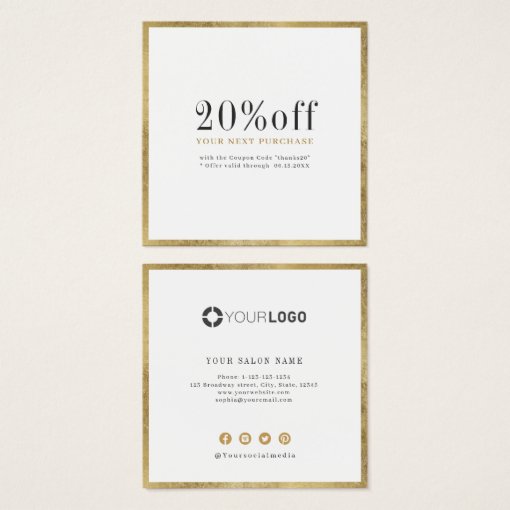 Modern simple gold border business discount card | Zazzle