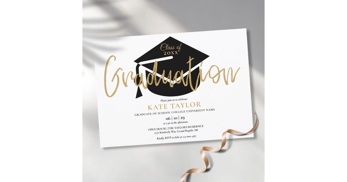 Modern Simple Gold Script Graduation Party Invitation | Zazzle