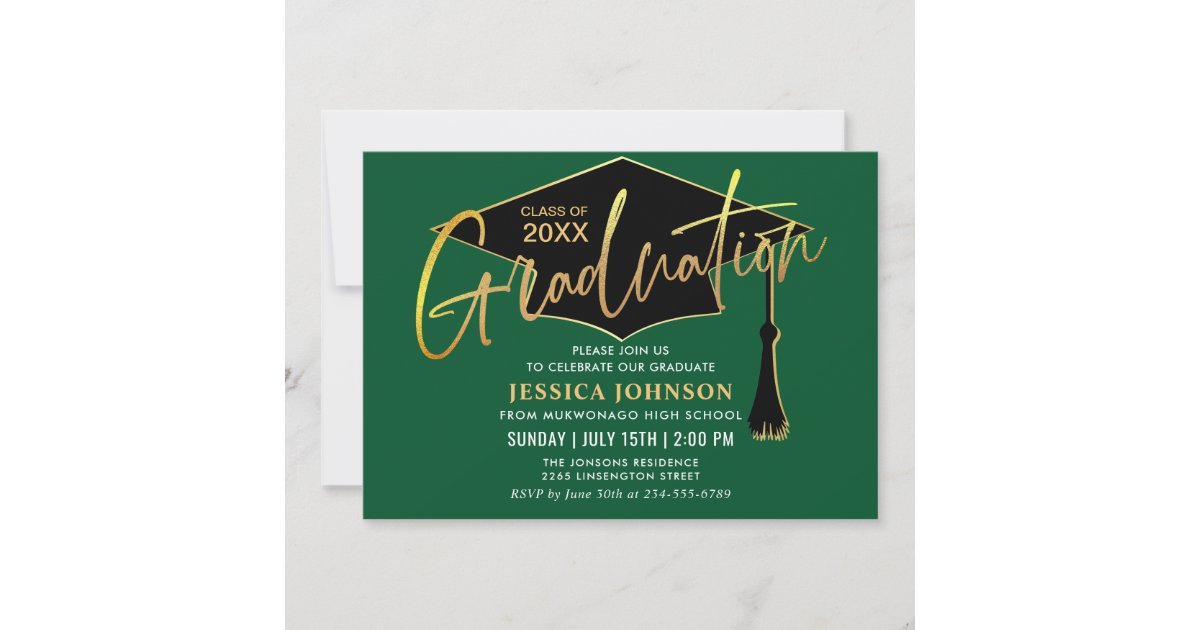 Modern Simple Golden Green Graduation Party Invitation | Zazzle