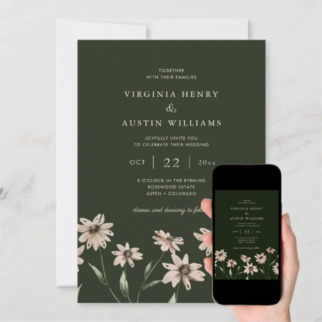 Modern Simple Green Floral Wedding Invitation | Zazzle