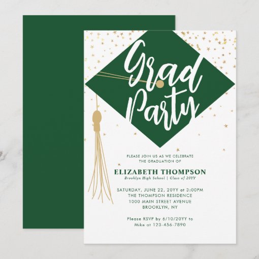 Modern Simple Green Gold GRAD Graduation Party Invitation | Zazzle