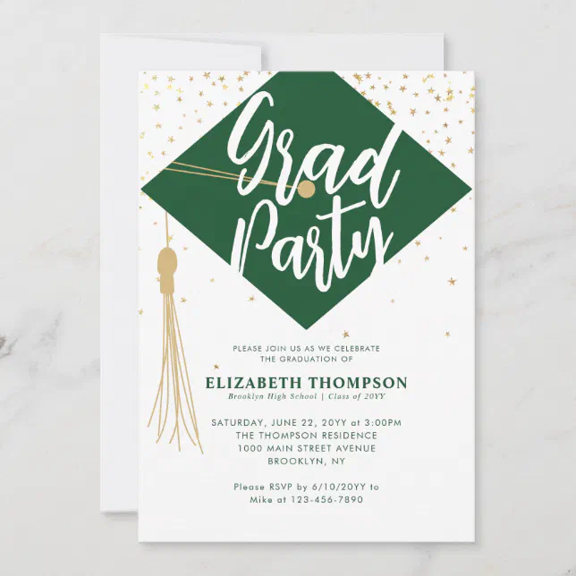 Modern Simple Green Gold GRAD Graduation Party Invitation | Zazzle