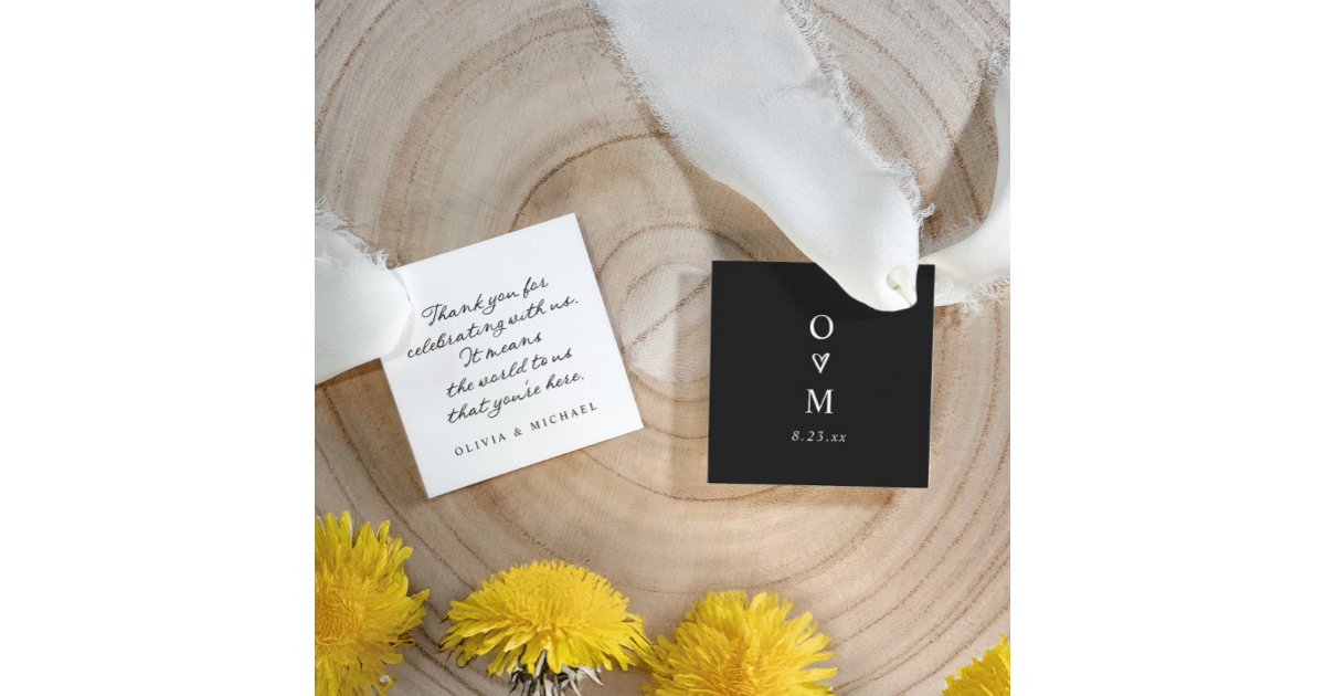 Modern Simple Handwriting Black and White Wedding Favor Tags | Zazzle