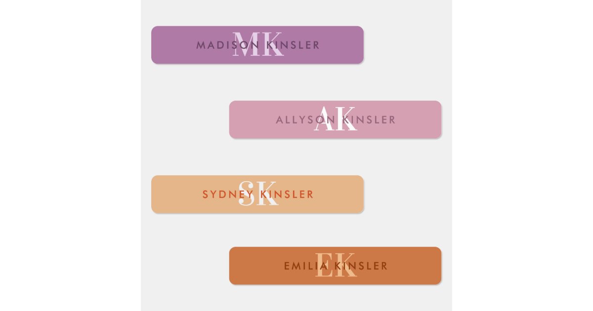 Modern Simple Initial Purple Boho Waterproof Name Labels | Zazzle