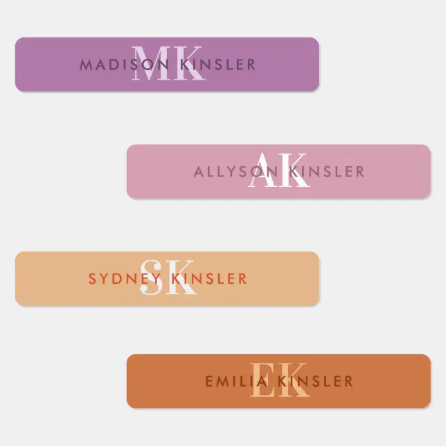 Modern Simple Initial Purple Boho Waterproof Name Labels | Zazzle