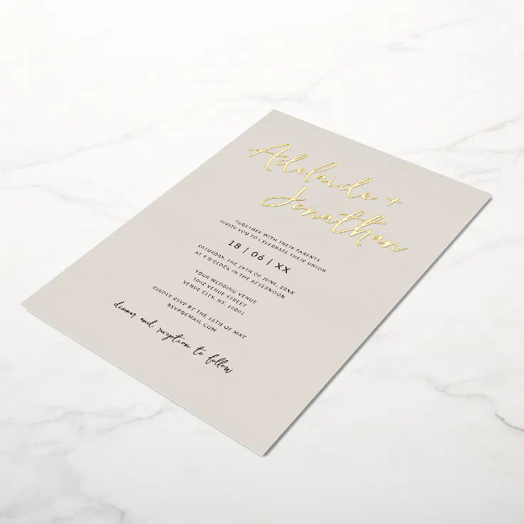 Modern Simple Ivory Wedding Gold Lettering Foil Invitation | Zazzle