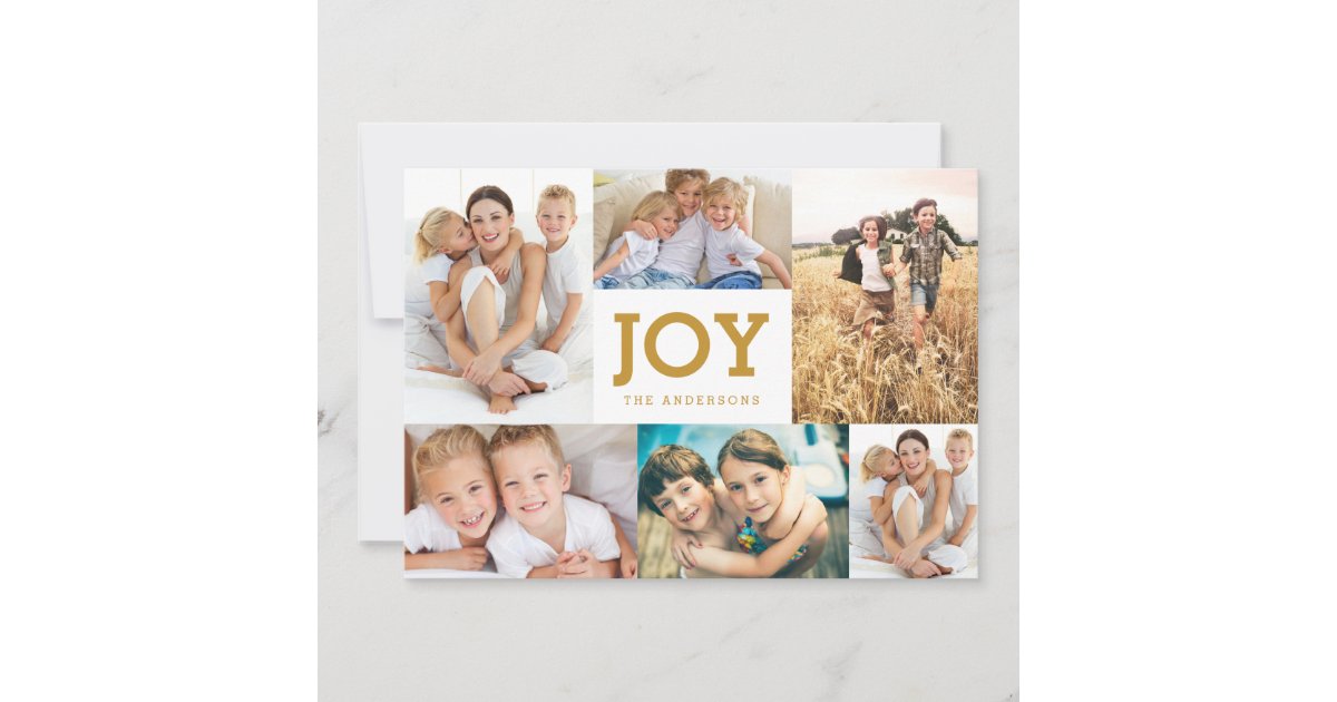 Modern Simple Joy Holiday Photo Collage Card | Zazzle