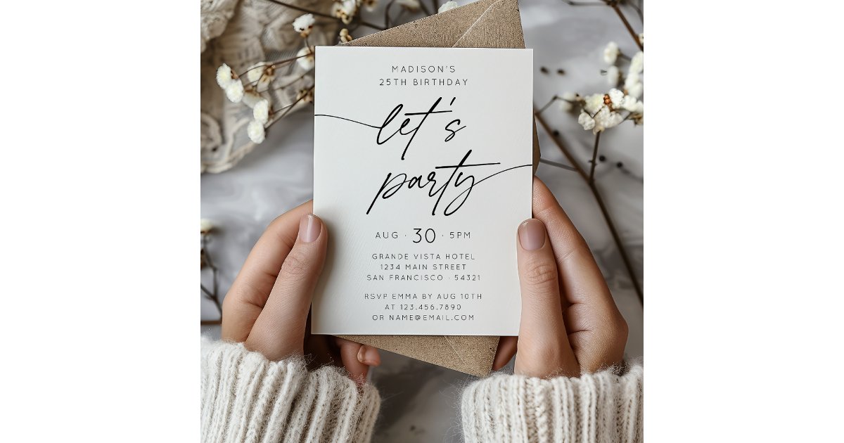 Modern Simple Let's Party Script Birthday Invitation | Zazzle