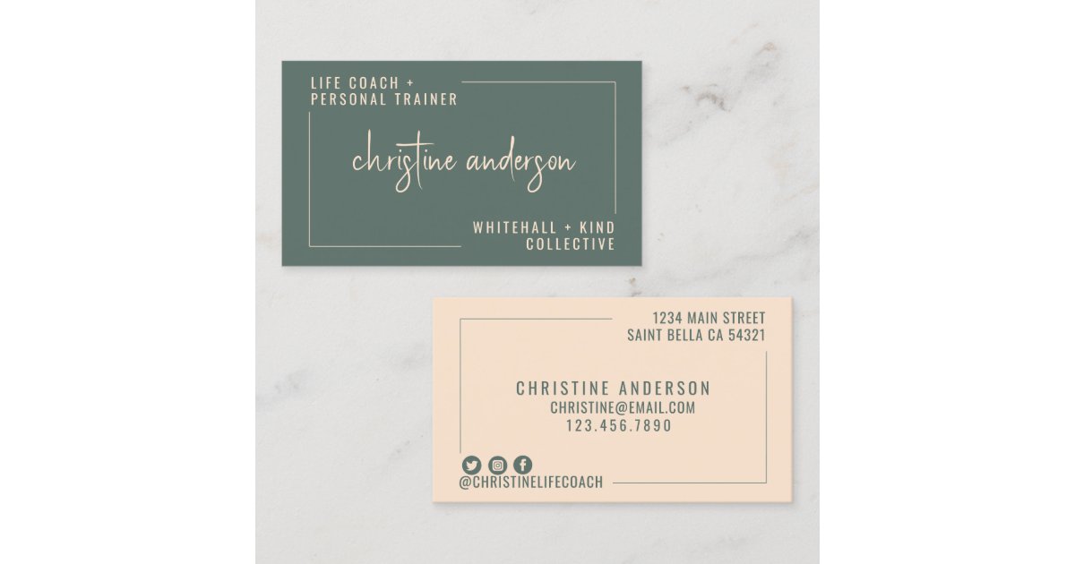 Modern Simple Life Coach Personal Trainer | Green Business Card | Zazzle