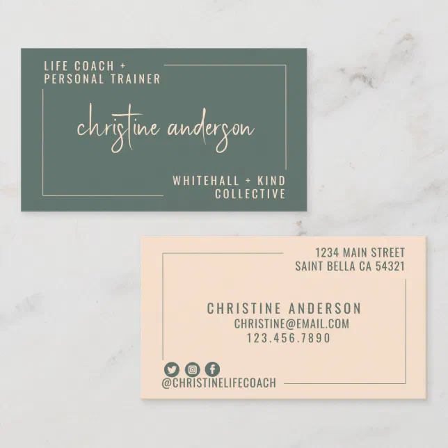 Modern Simple Life Coach Personal Trainer | Green Business Card | Zazzle