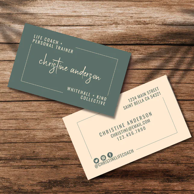 Modern Simple Life Coach Personal Trainer | Green Business Card | Zazzle