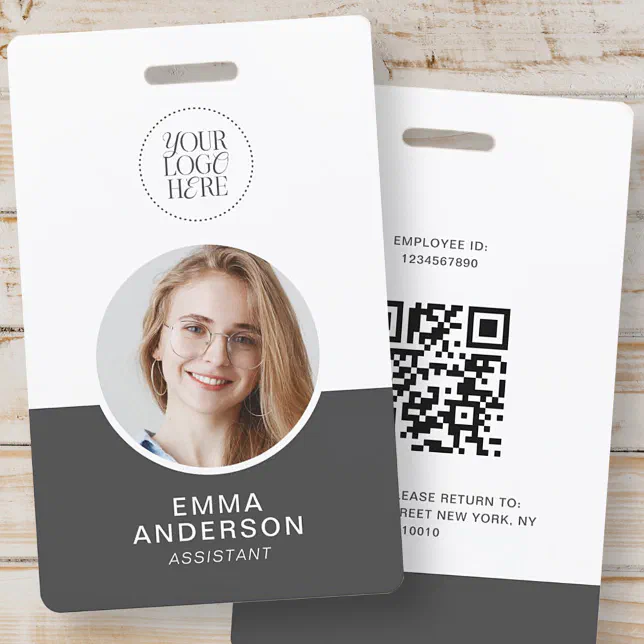 Modern Simple Logo Photo Name QR Code Employee ID Badge | Zazzle