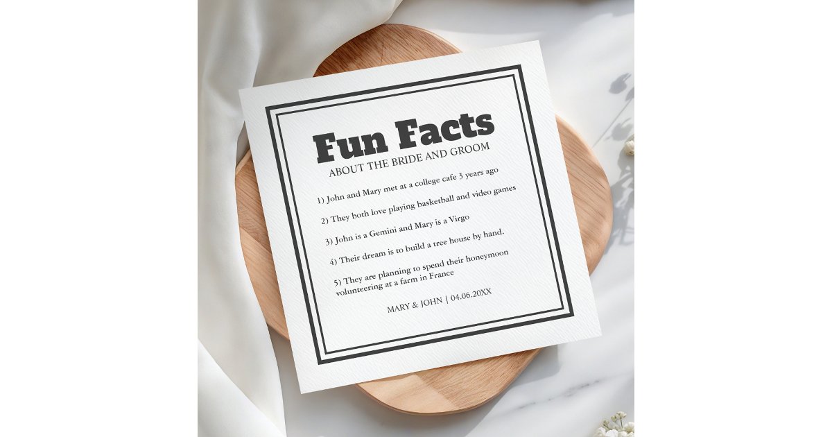 Modern Simple Minimal Grey Fun Facts Wedding Napkins | Zazzle