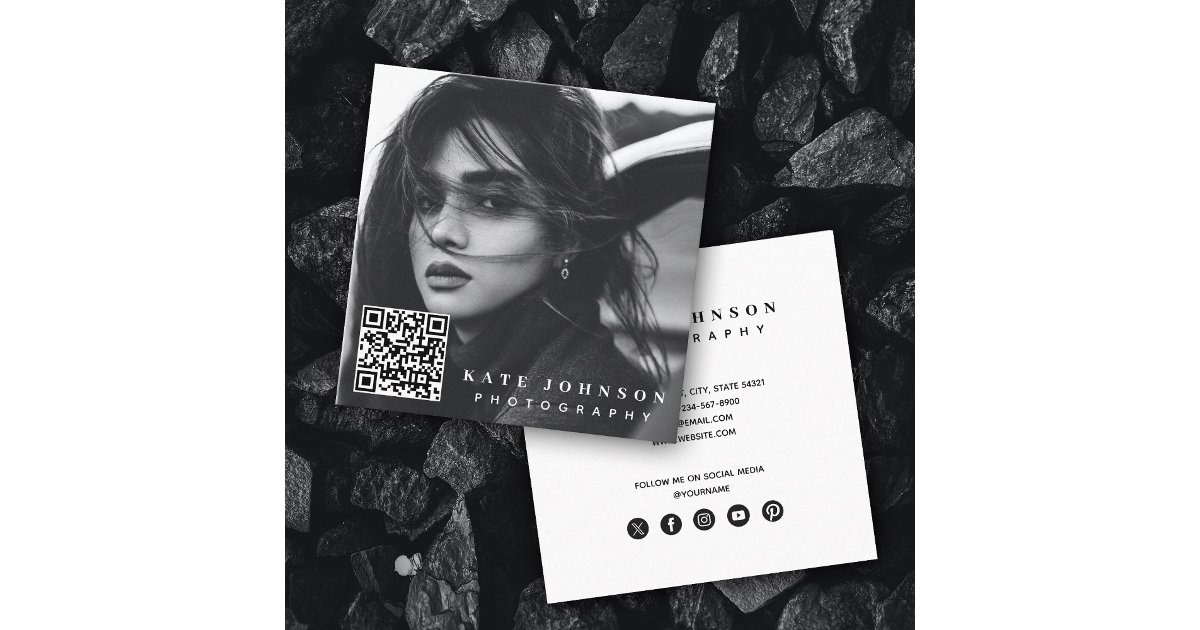 Modern Simple Minimal Photo QR Code Social Media Square Business Card ...