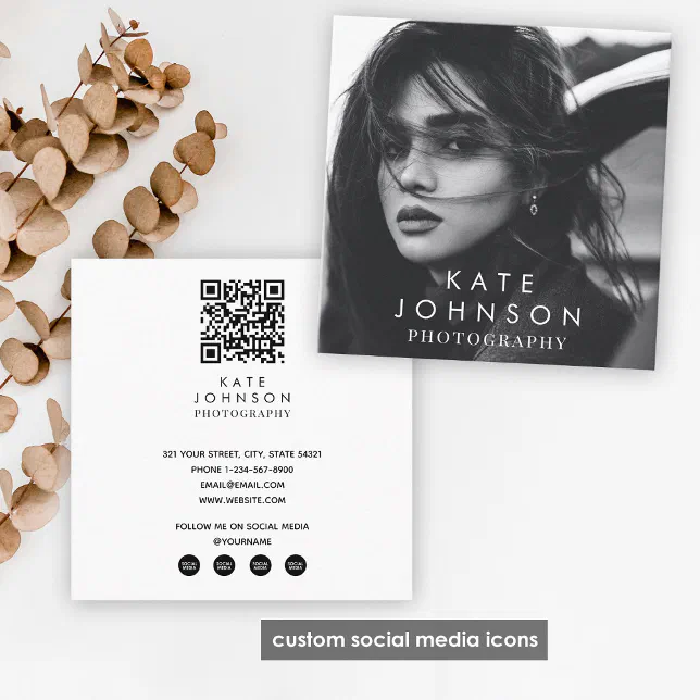 Modern Simple Minimal Photo QR Code Social Media Square Business Card ...