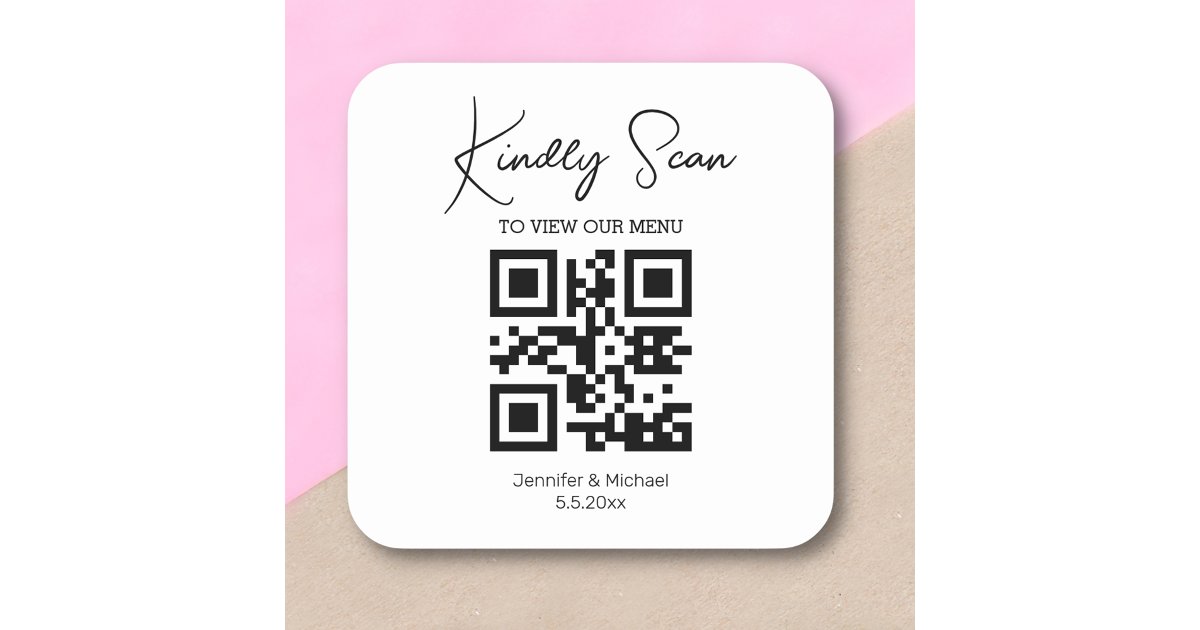 modern simple minimal qr code wedding menu square sticker | Zazzle