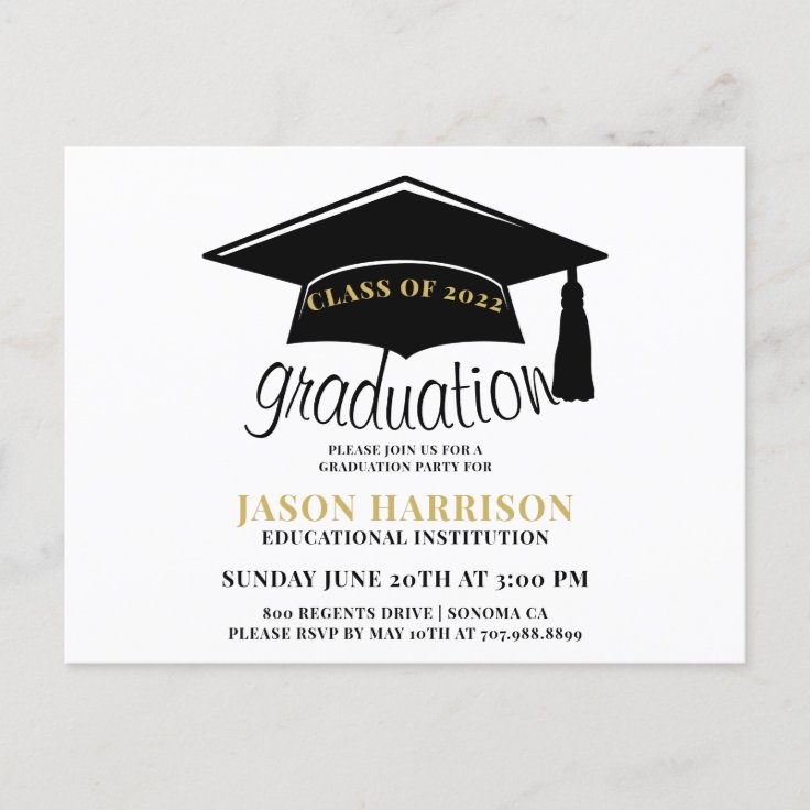 Modern Simple Minimalist 2022 Graduation Party Invitation Postcard | Zazzle