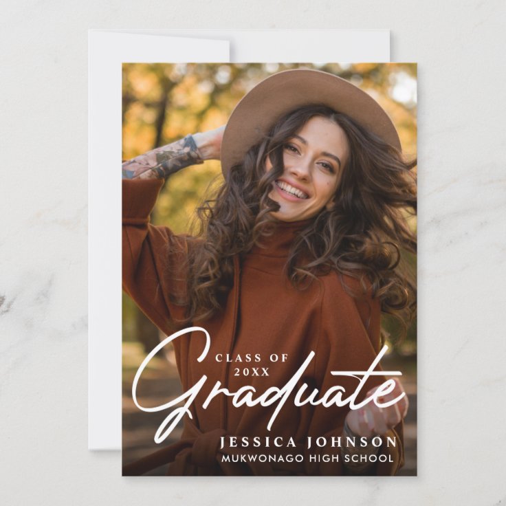 Modern Simple Minimalist 2 PHOTO Graduation Party Invitation | Zazzle