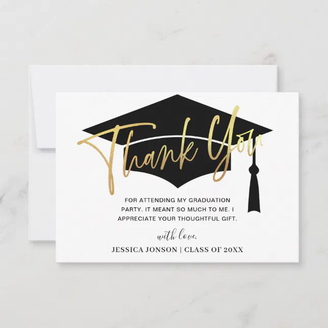 Modern Simple Minimalist Golden Black Graduation Thank You Card | Zazzle