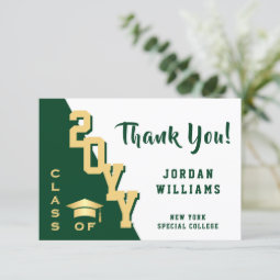 Modern Simple Minimalist Golden Green Graduation Thank You Card | Zazzle