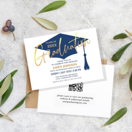 Modern Simple Minimalist Graduation Party QR code Invitation | Zazzle