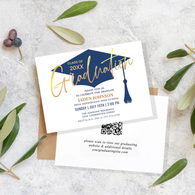 Modern Simple Minimalist Graduation Party QR code Invitation | Zazzle