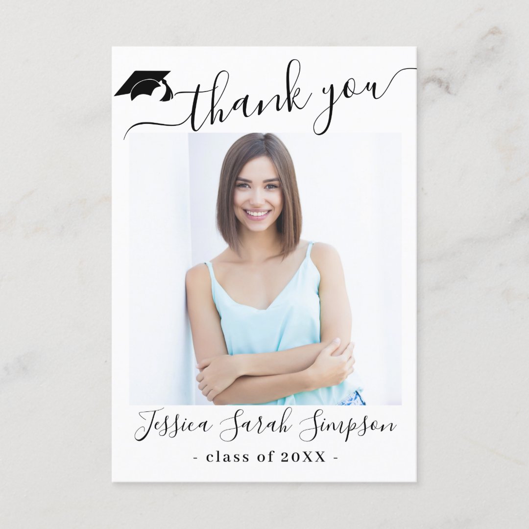 Modern Simple Minimalist Graduation PHOTO Thank You Card | Zazzle
