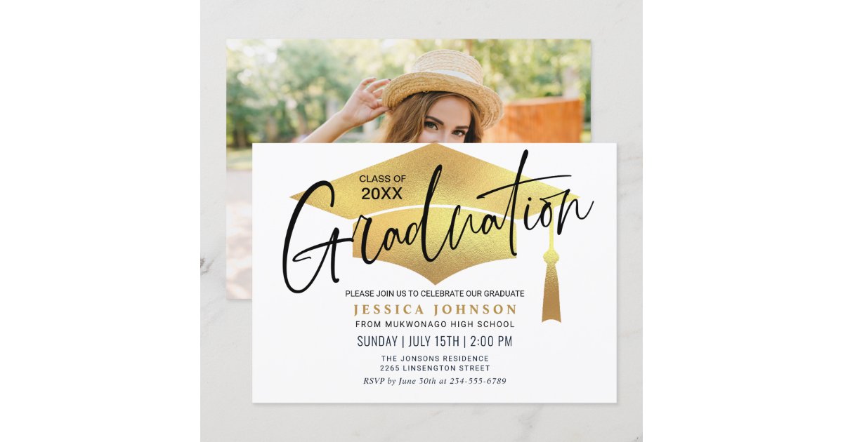 Modern Simple Minimalist PHOTO Graduation Party Invitation | Zazzle