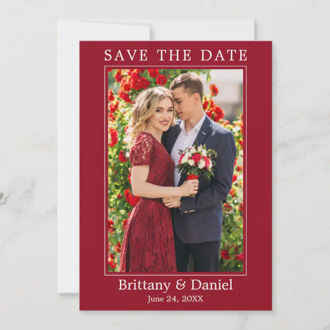 Modern Simple Minimalist Photo Red Save The Date | Zazzle