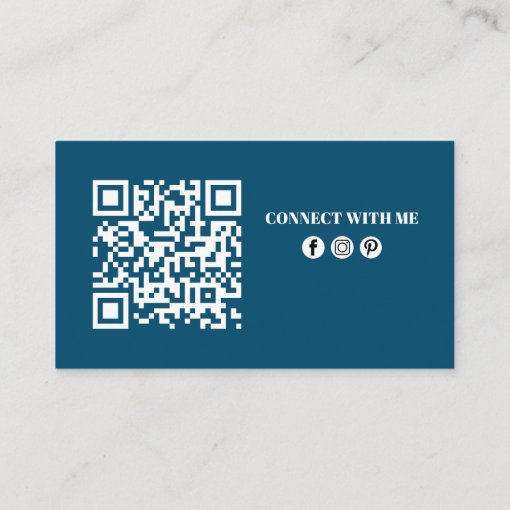 Modern Simple Minimalist QR Code Social Media Blue Business Card | Zazzle
