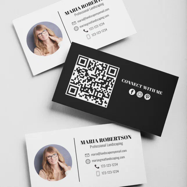 Modern Simple Minimalist QR Code Social Media Business Card | Zazzle