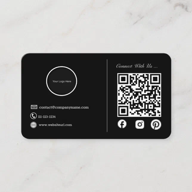 Modern Simple Minimalist QR Code Social Media Dark Business Card | Zazzle