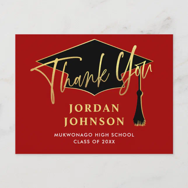 Modern Simple Minimalist Red Graduation Thank You Postcard Zazzle